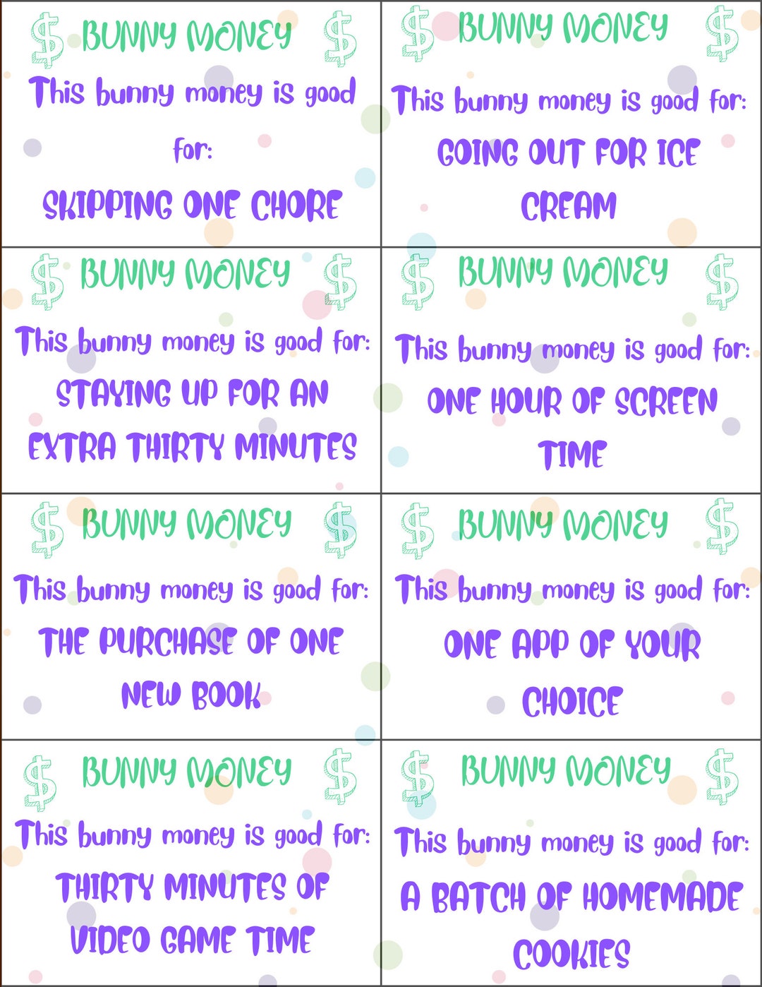 PRINTABLE EASTER COUPONS Basket Bunny Money Eggs Children Holiday - Etsy