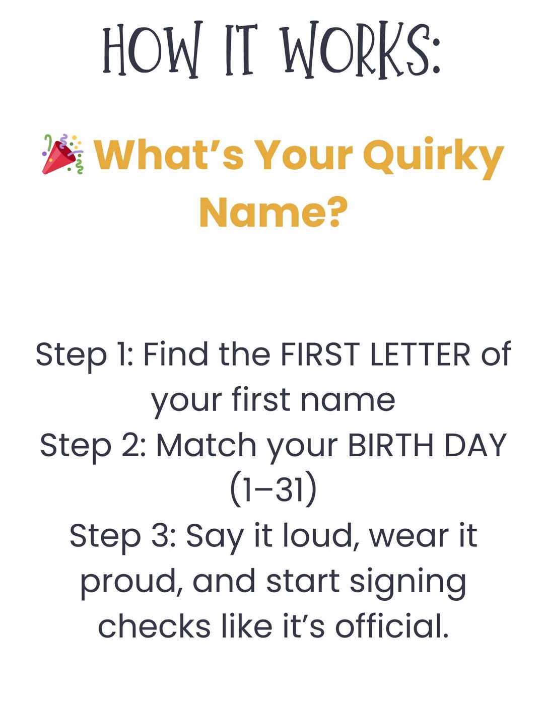 What’s Your Quirky Name? Printable Name Generator Game – Funny ...