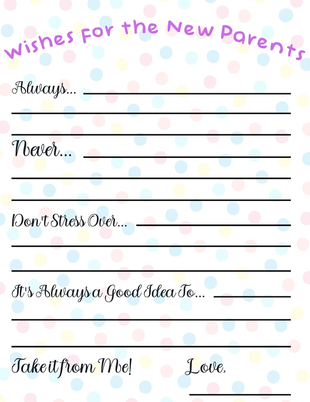 PRINTABLE BABY SHOWER Parent Mom Dad Wishes Blank Create Game Advice - Etsy