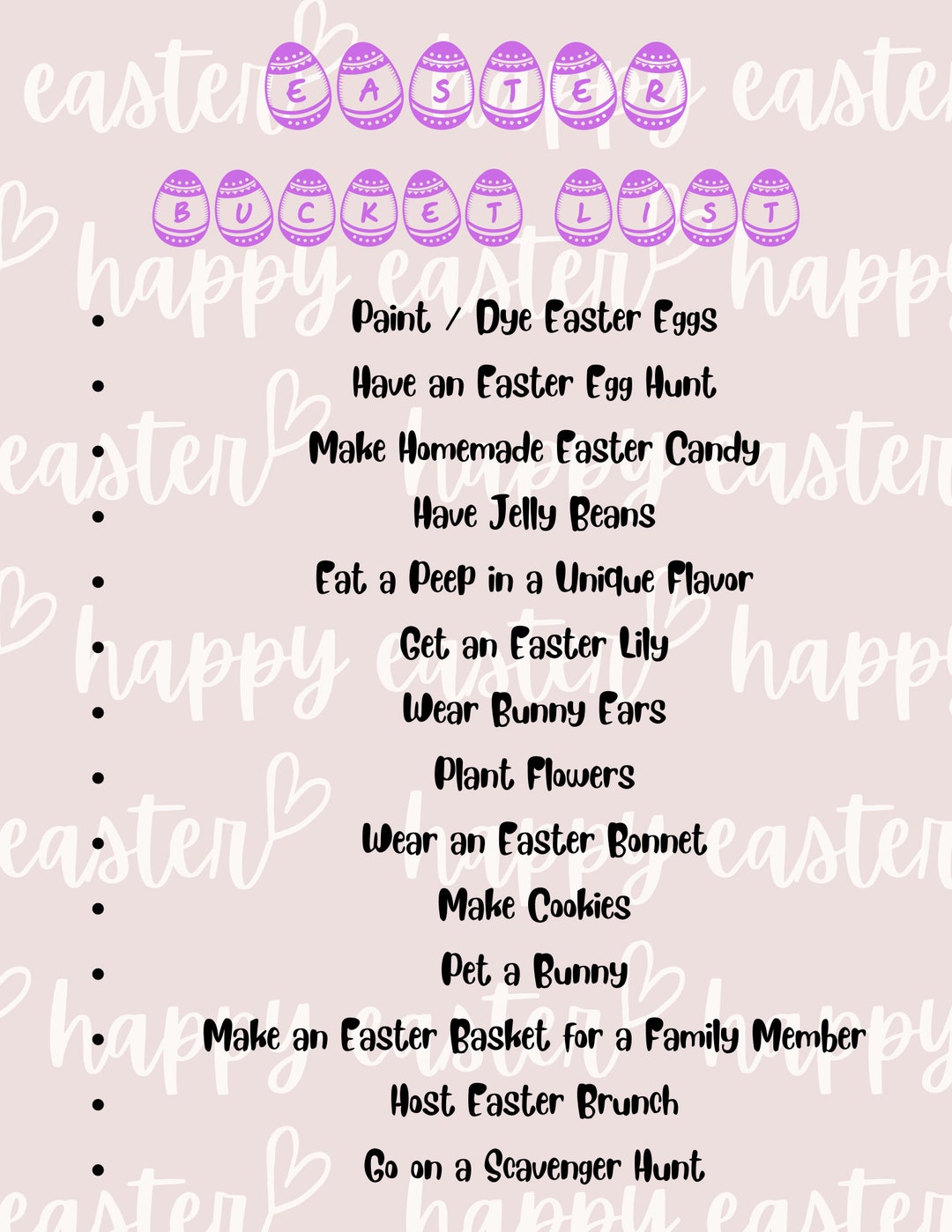 PRINTABLE EASTER BUCKET List Checklist Bunny Egg Spring Holiday - Etsy