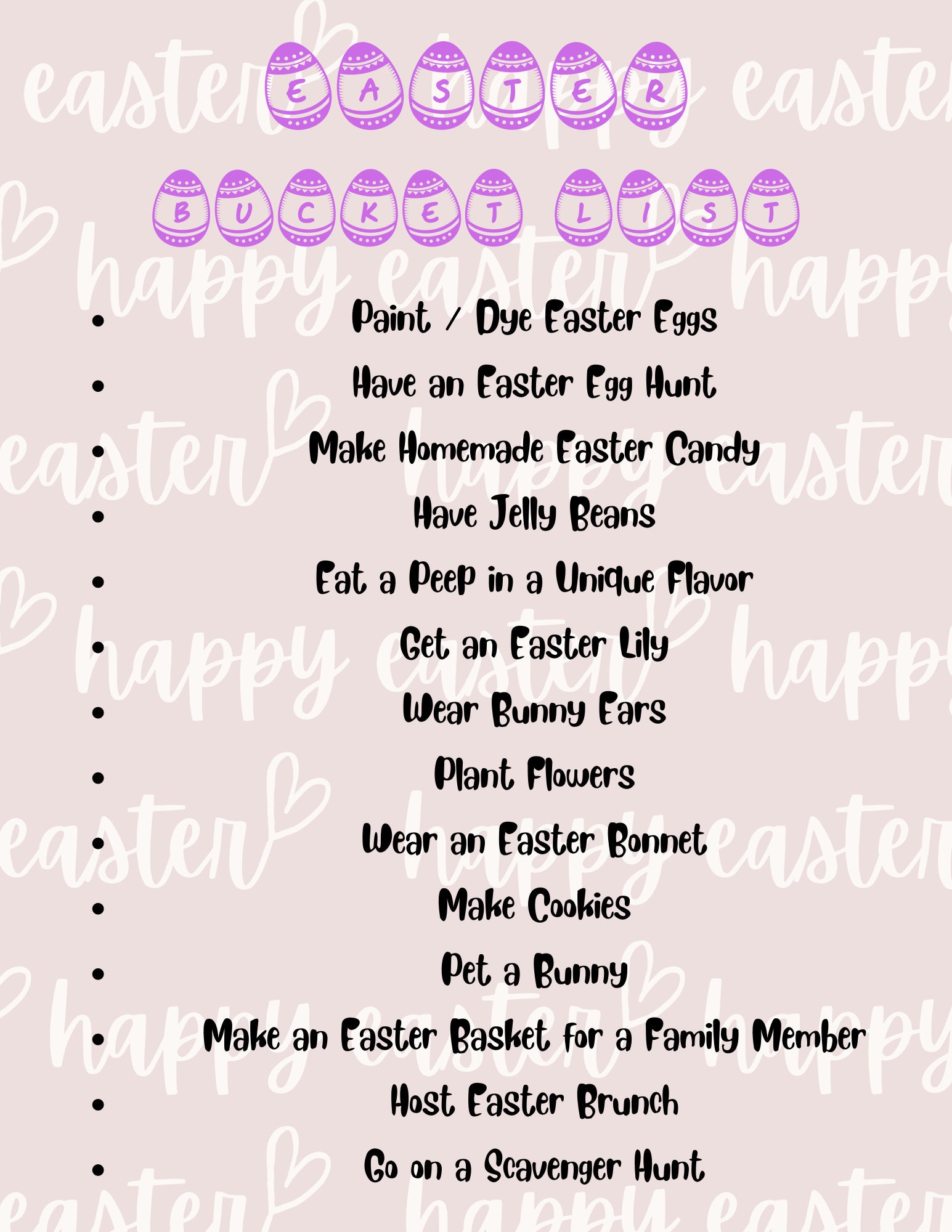 PRINTABLE EASTER BUCKET List Checklist Bunny Egg Spring Holiday - Etsy