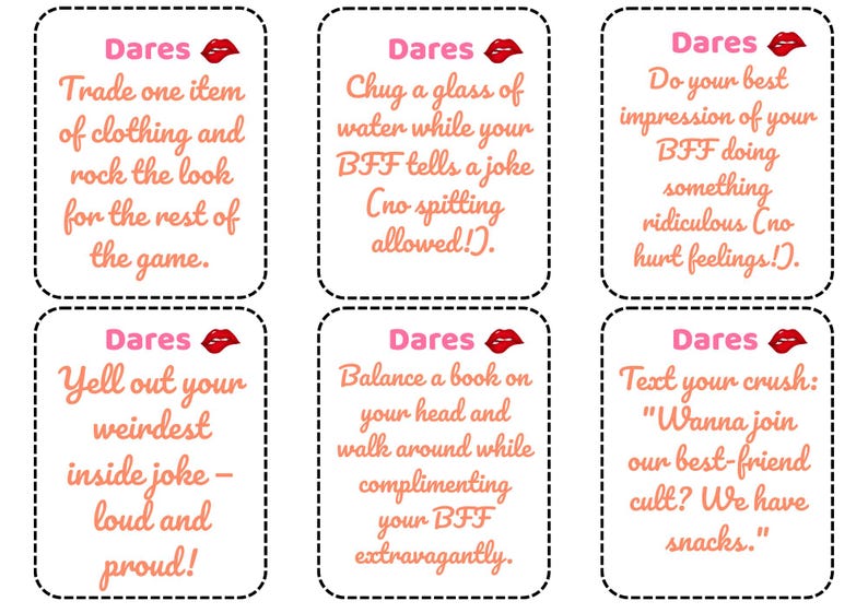 BFF Challenge Deck | Printable Game for Best Friends | Dares, Dreams ...