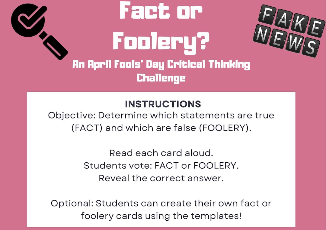Fact or Foolery April Fools Day Classroom Game Set - Etsy