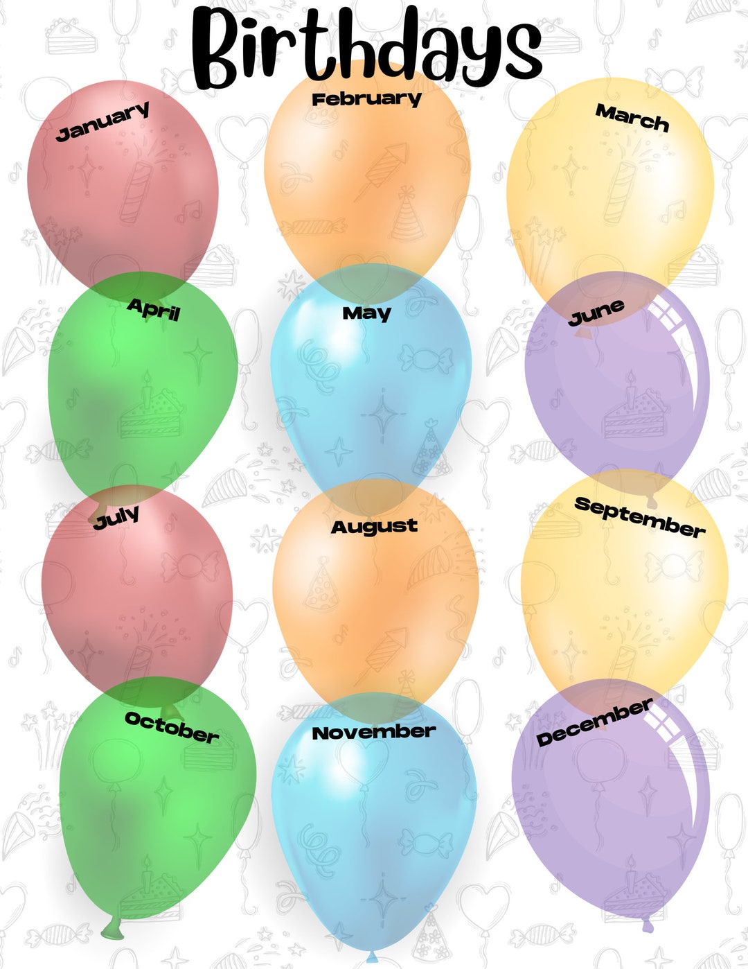 PRINTABLE BIRTHDAYS Organize Reminder Balloons Habit Tracker - Etsy