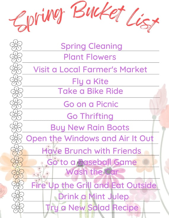 PRINTABLE Spring Bucket List Checklist Create Flowers Ideas | Etsy