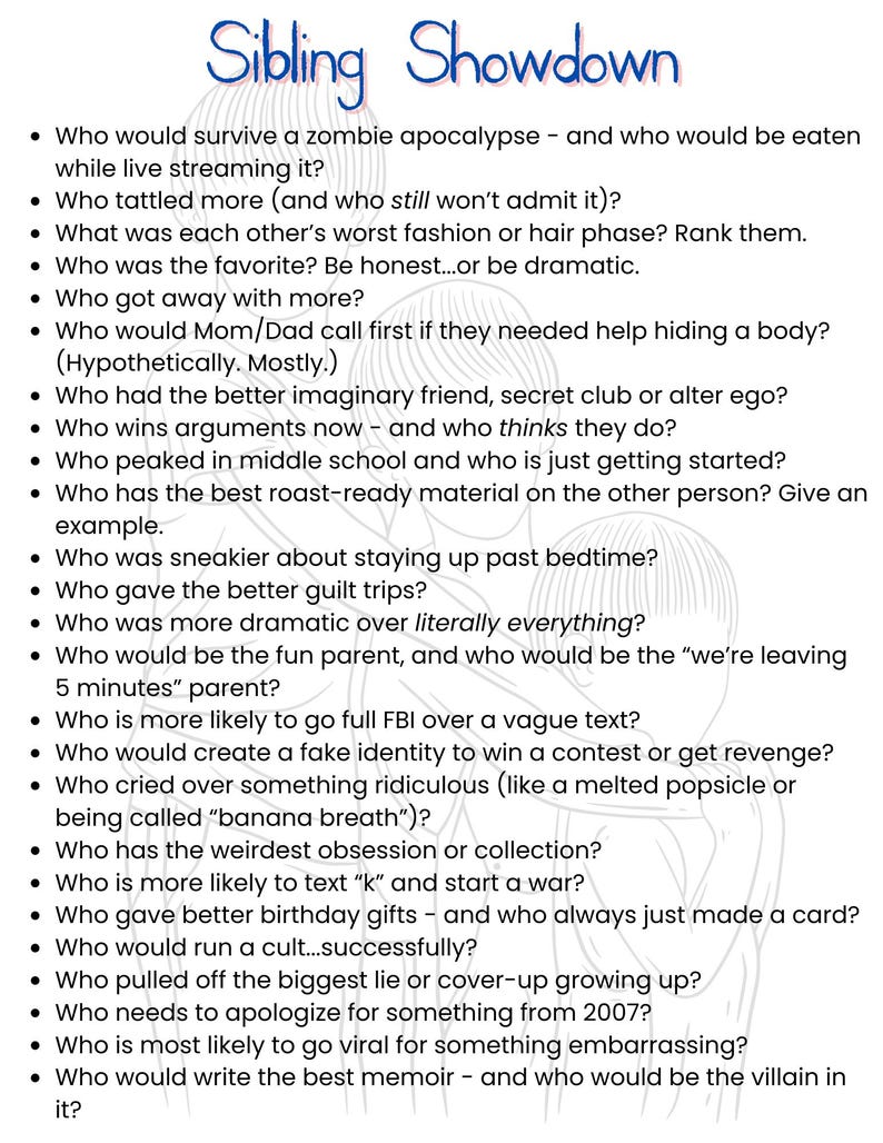 Sibling Showdown Game – Funny 2-player Printable | Sibling Rivalry Game ...