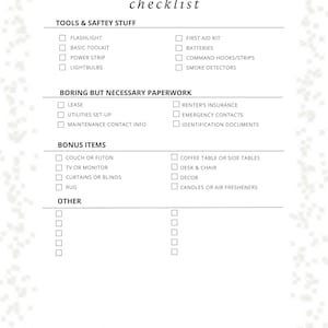 First Apartment Checklist – Printable Moving Essentials List for New ...