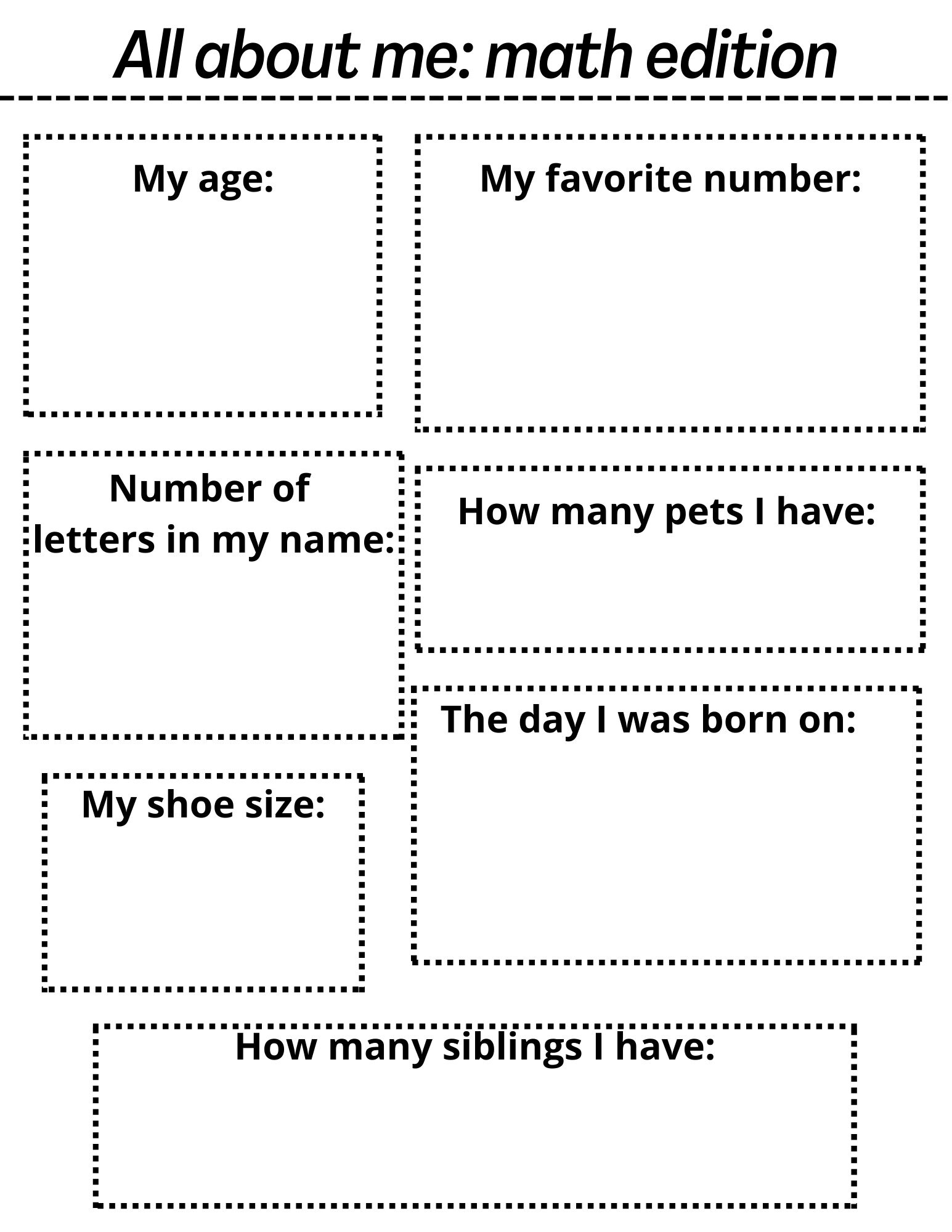 Math Worksheet Get to Know You - Etsy