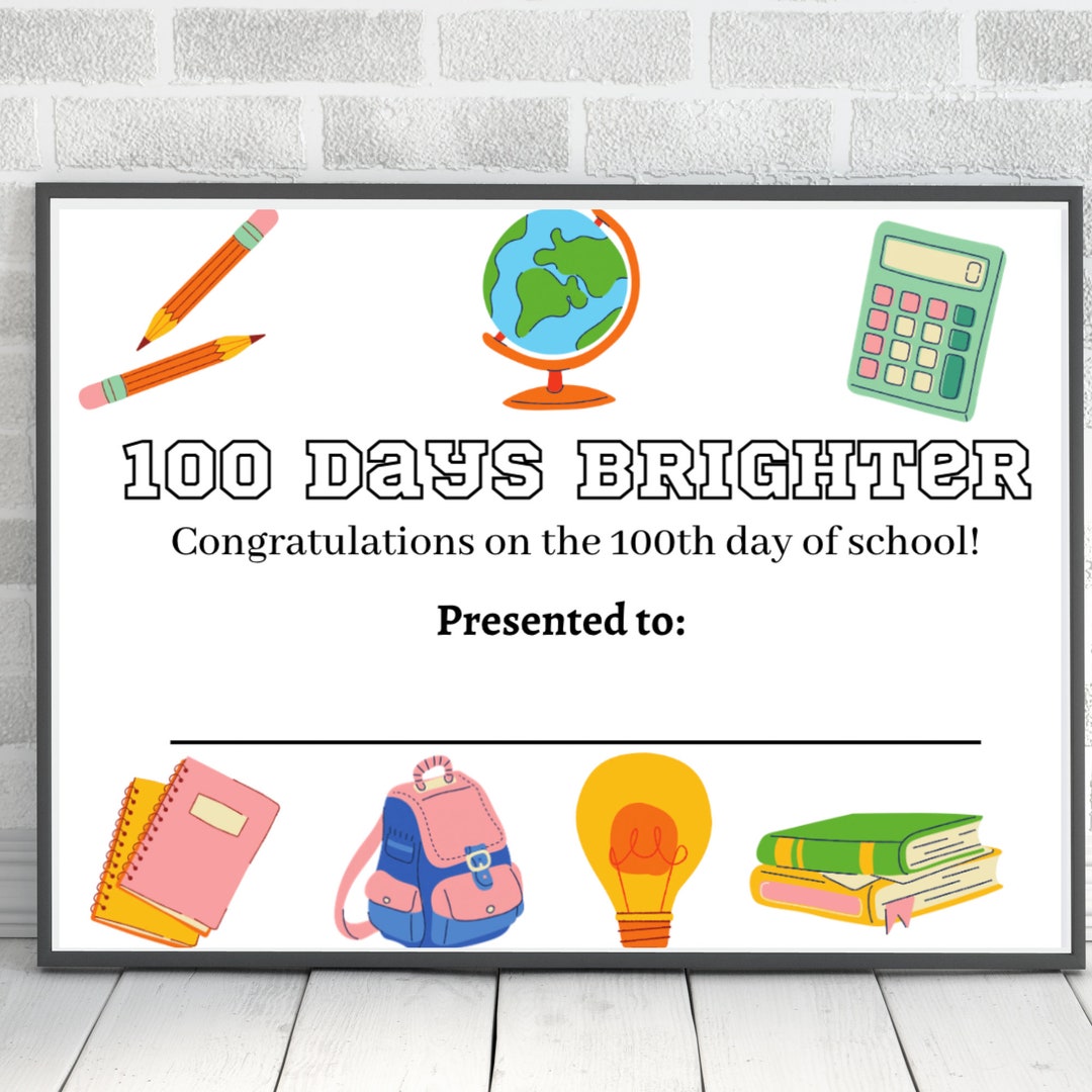 100 Days of School Certificate 100th Day of School Printable 100 Days ...