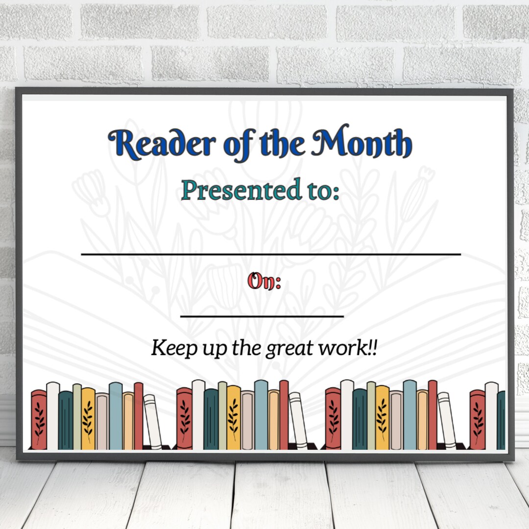 Reader of the Month Digital Award Student Award Student Certificate - Etsy