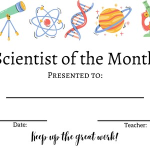 Science Student of the Month Digital Download Student Certificate Most ...