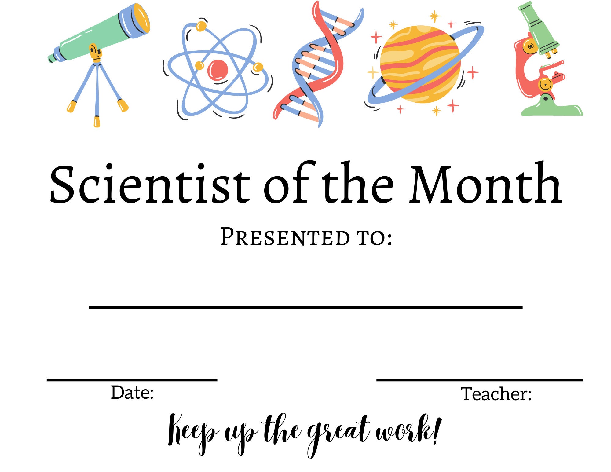 Science Student of the Month Digital Download Student Certificate Most ...