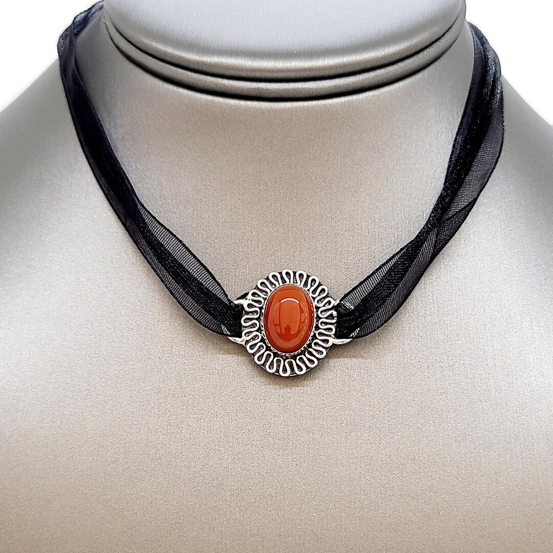 Fire & Shadow – 14'' Carnelian in Sterling Silver on Gossamer Ribbon ...