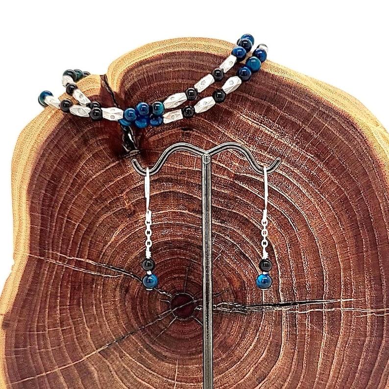 Shadow & Clarity – Blue Tiger’s Eye and Black Onyx Choker and Earrings ...