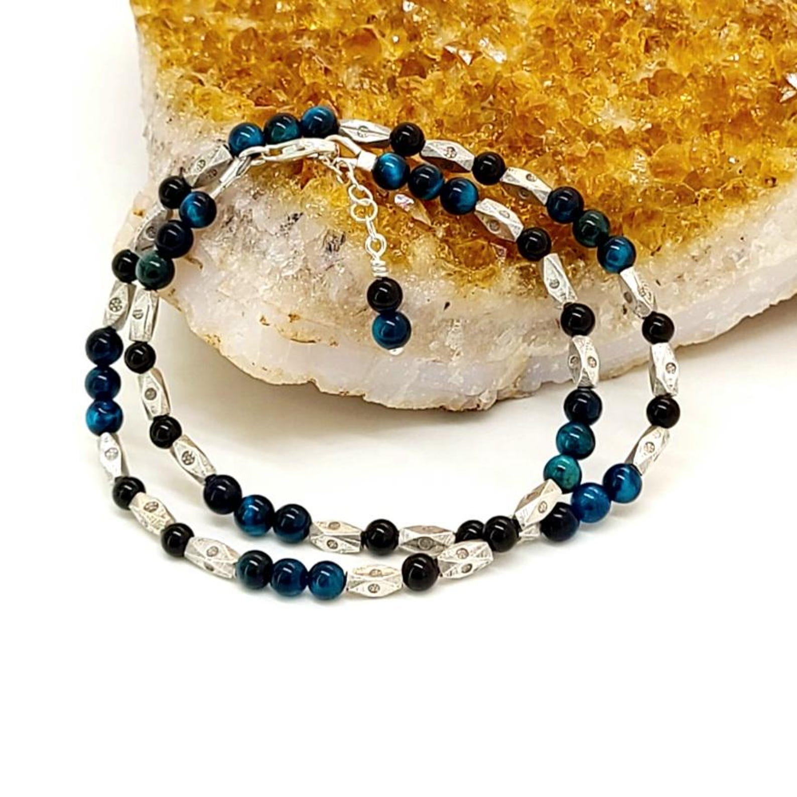 Shadow & Clarity – Blue Tiger’s Eye and Black Onyx Choker and Earrings ...