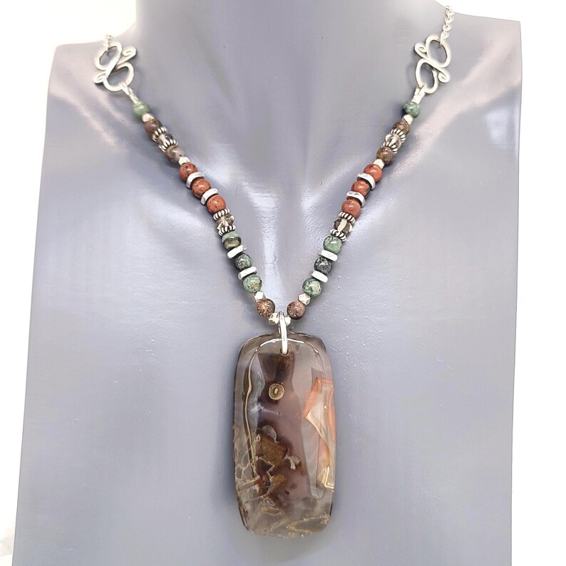 Ancient Path – Turkish Tube Agate Pendant Necklace W/ Bronzite ...