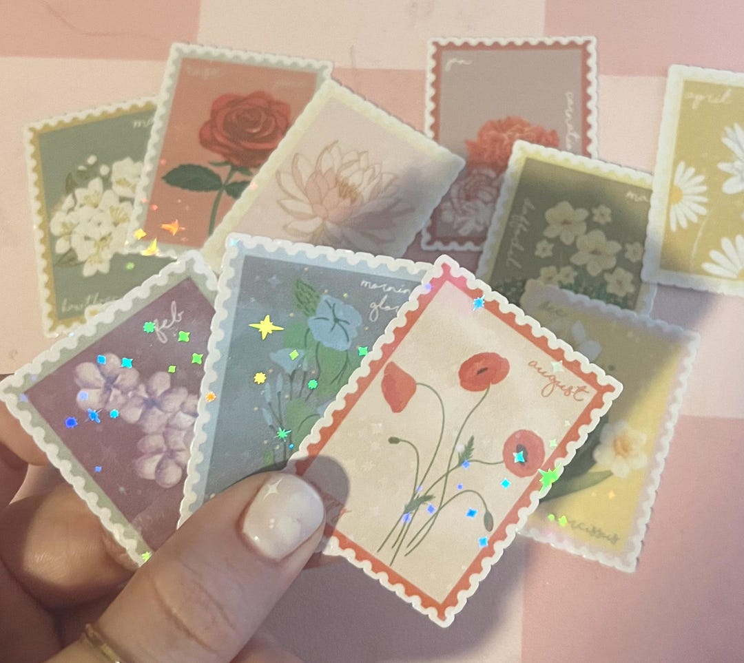 Birth Flower Sticker, Birthday Sticker, Flower Stickers, Postage Stamp ...