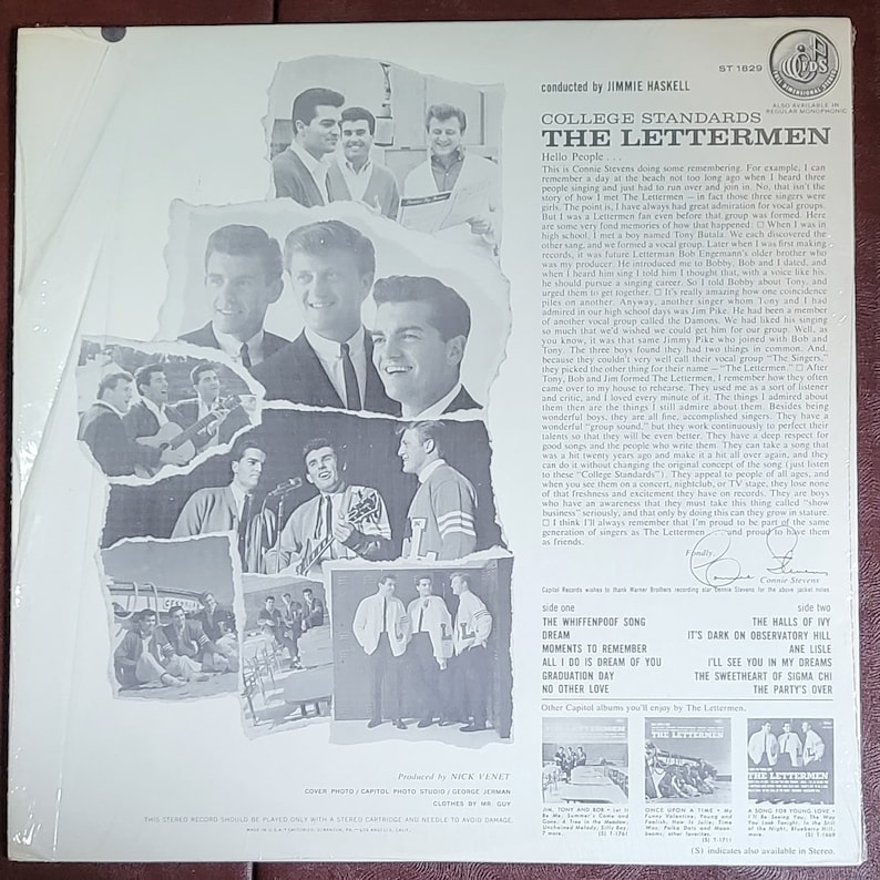 The Lettermen - College Standards - 1963 Vintage Folk Vinyl - Capitol ...