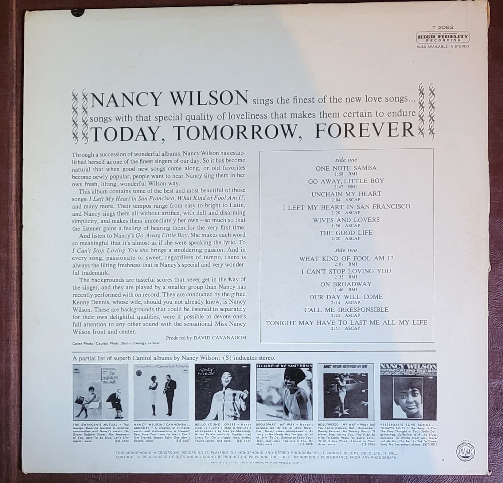 Nancy Wilson - Today, Tomorrow, Forever - 1964 Vintage Vinyl LP - Etsy
