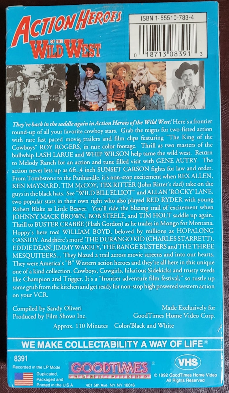 Action Heroes of the Wild West - Vintage B Movie Western Cowboys VHS ...