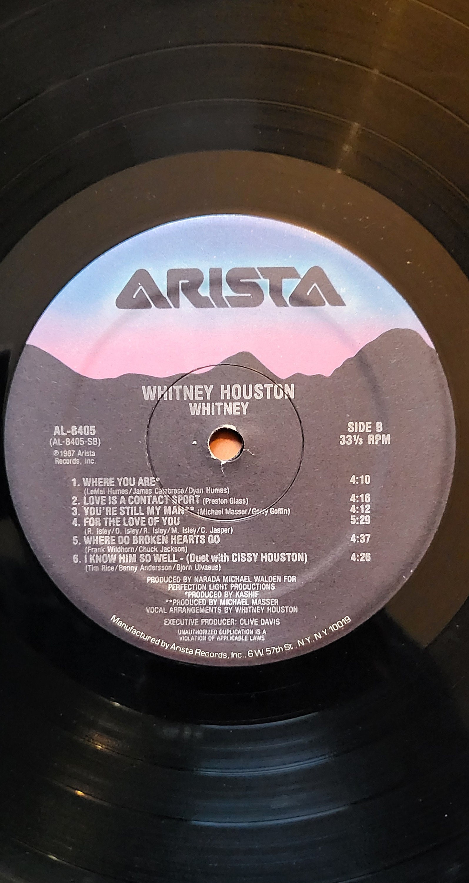 Whitney Houston : Whitney 1987 Vintage Electronic Funk Pop Soul Vinyl LP Arista Records AL-8405 ...