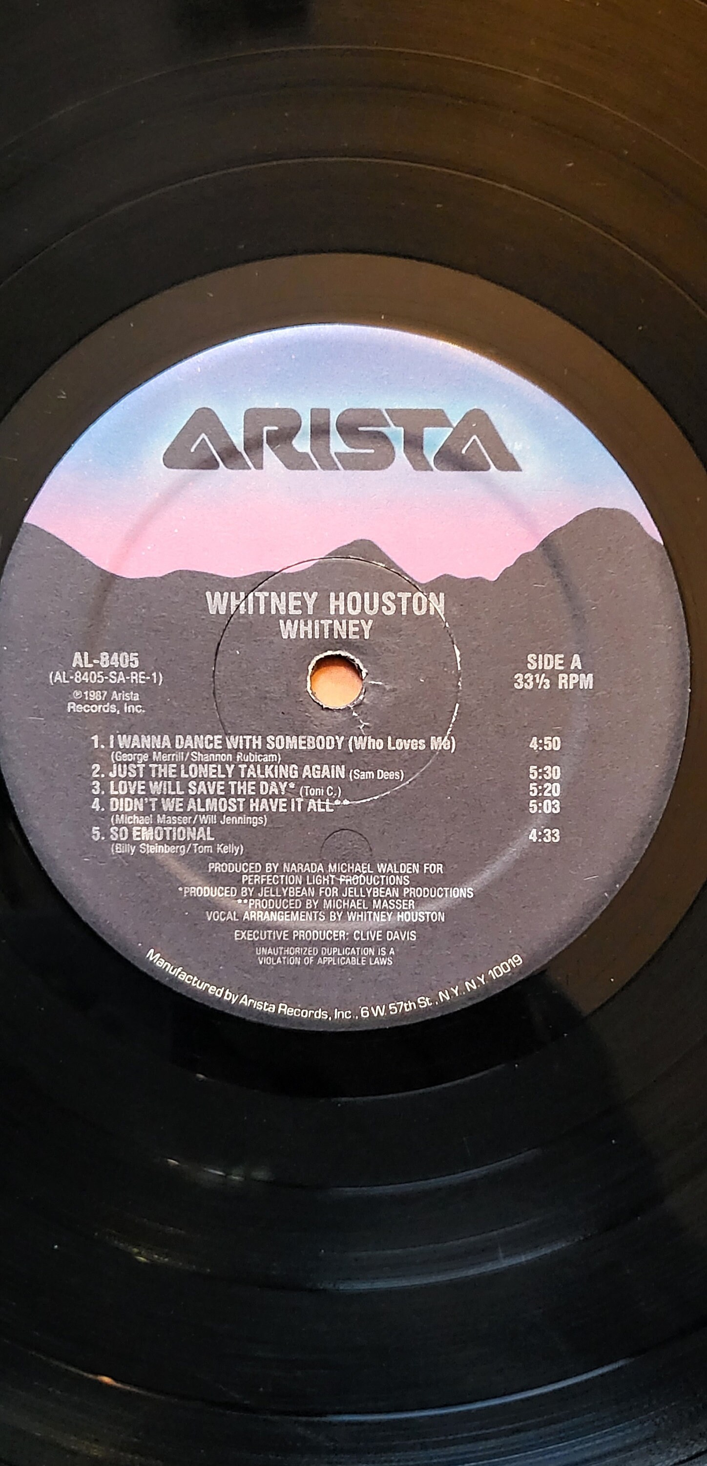 Whitney Houston : Whitney 1987 Vintage Electronic Funk Pop Soul Vinyl LP Arista Records AL-8405 ...