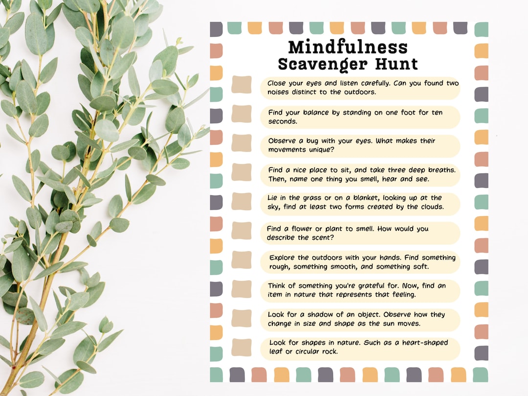 Mindfulness Outdoor Scavenger Hunt for Kids, Mindfulness Activity for ...