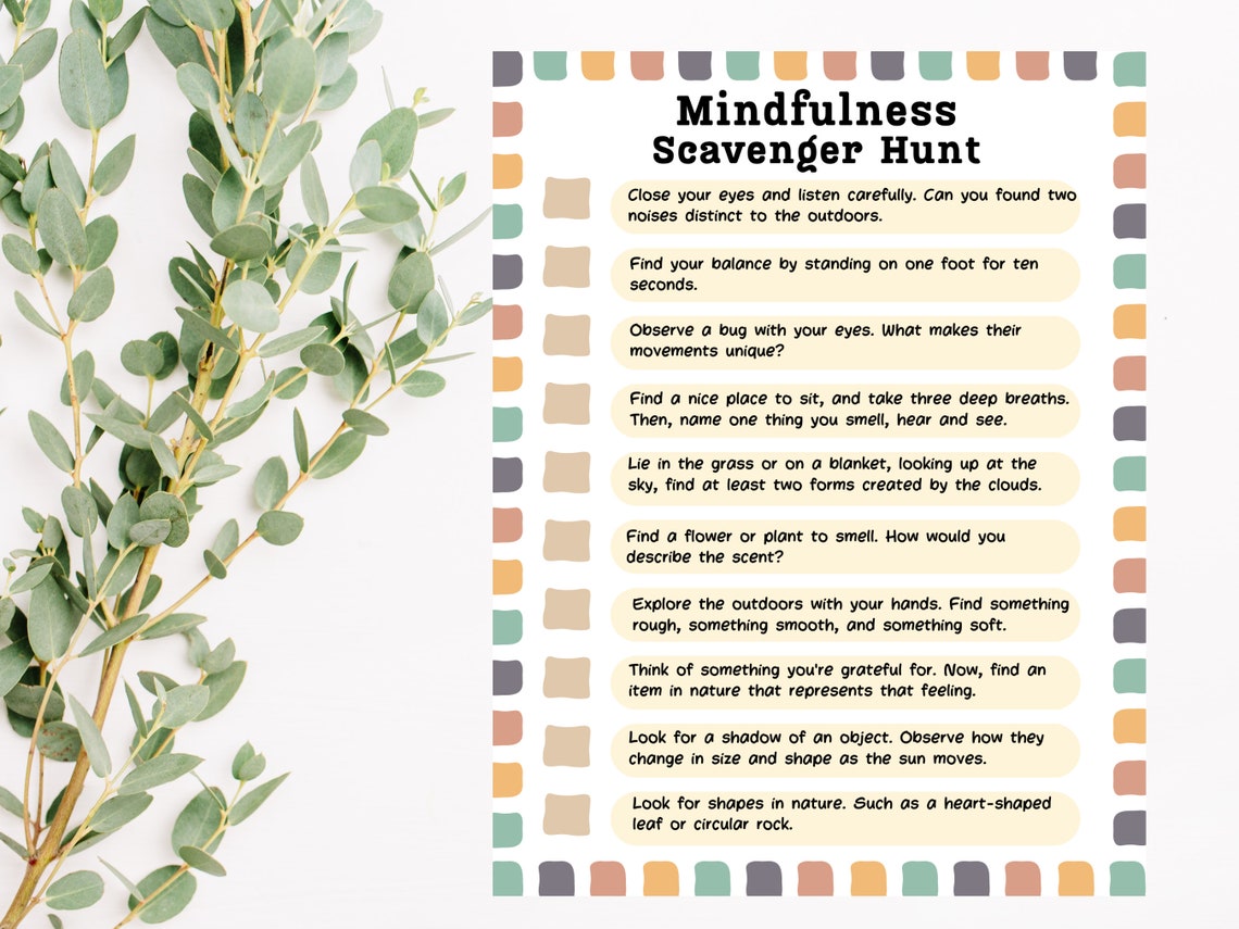 Mindfulness Outdoor Scavenger Hunt for Kids, Mindfulness Activity for ...