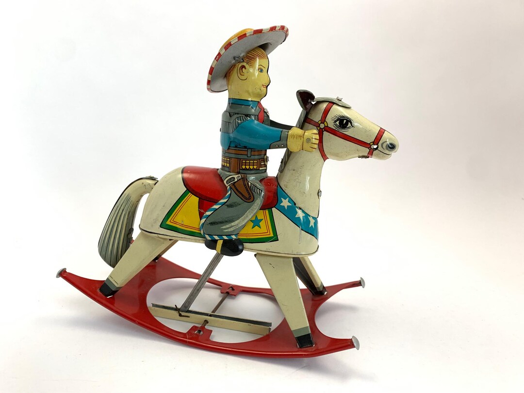 1930's WIND UP Toy Cowboy Wind up Rocking Horse Tin Lithographed ...