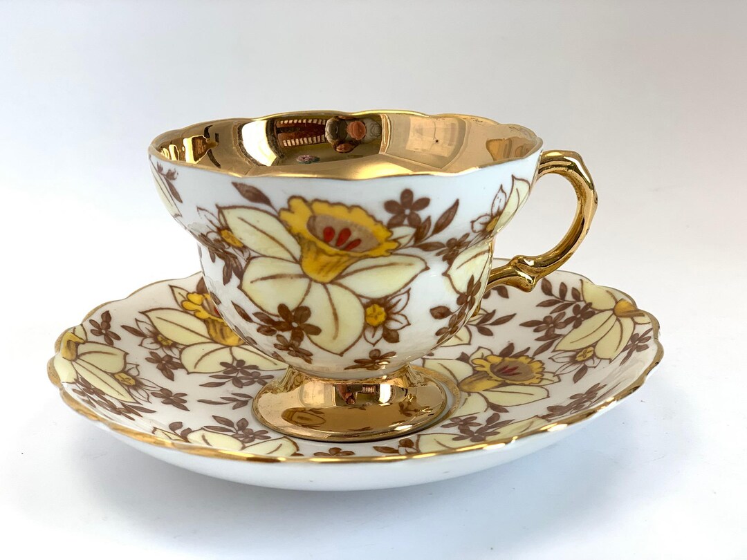 ROSINA Yellow Daffodil Fine Bone China Cup and Saucer England Thick ...