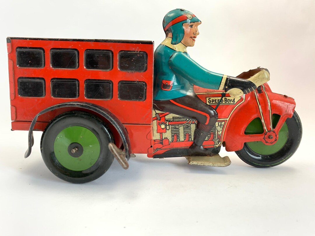1930's Marx SPEED BOY 4 Tin Lithographed Wind up Toy Delivery Tricycle ...