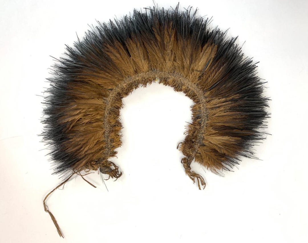 PNG Tribal Headdress Cassowary Feather and Fiber, Melanesian Pacific ...