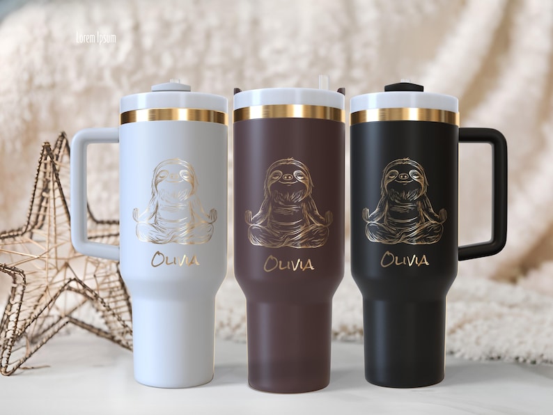 Personalized Sloth Cup, 40oz Engraved Yoga Handle Tumbler, Custom Name ...