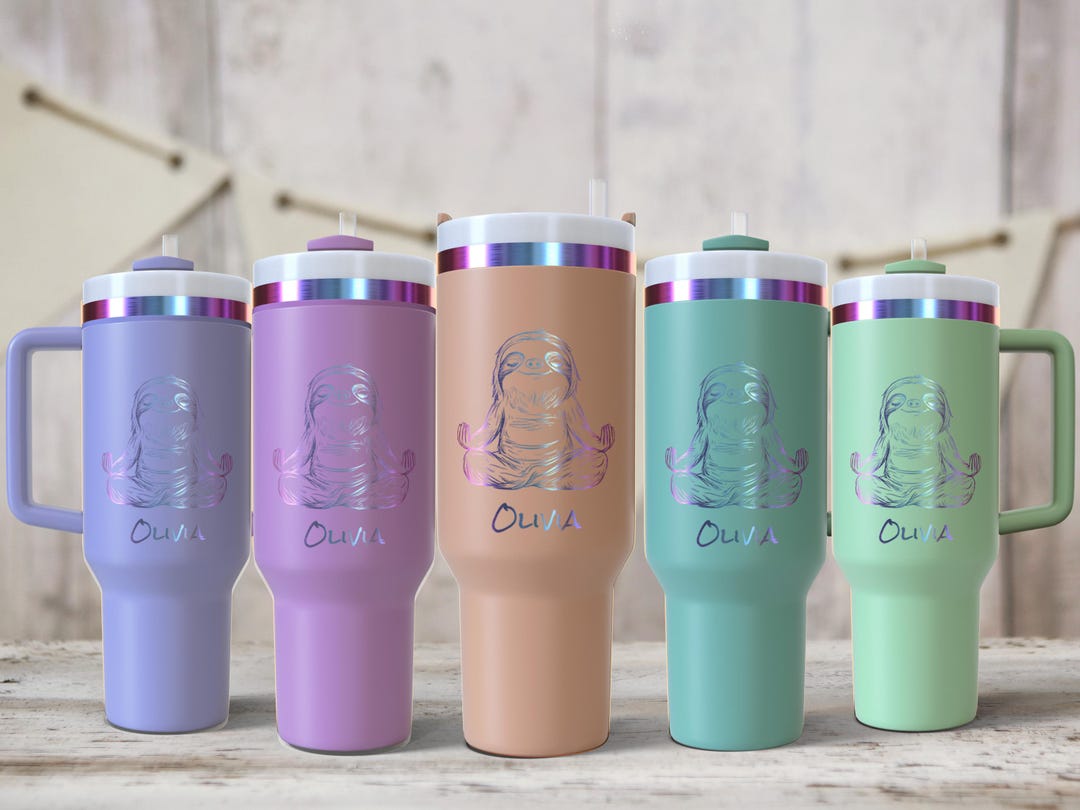 Personalized Sloth Cup, 40oz Engraved Yoga Handle Tumbler, Custom Name ...