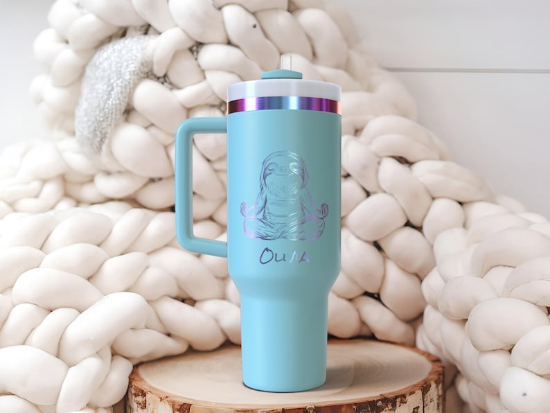 Personalized Sloth Cup, 40oz Engraved Yoga Handle Tumbler, Custom Name ...