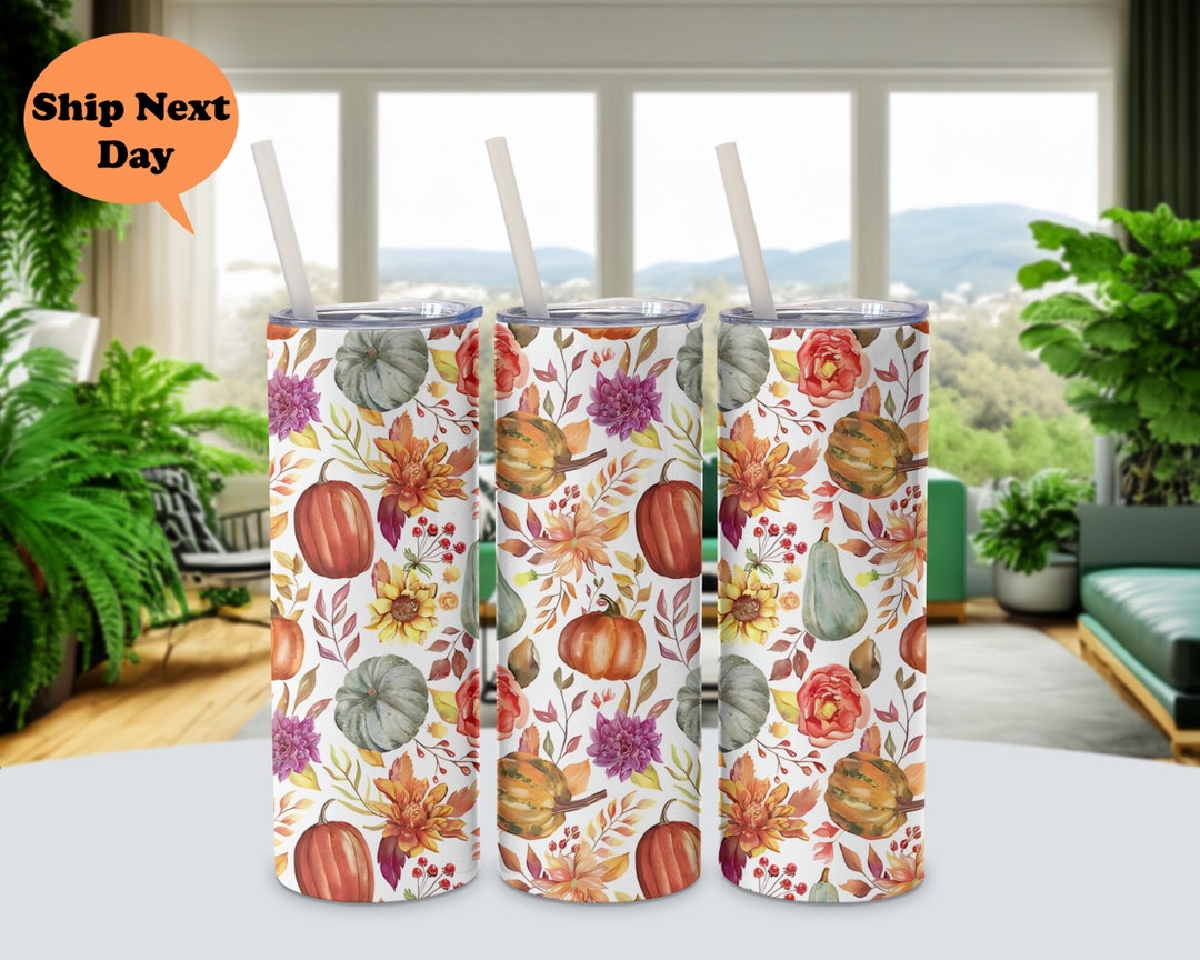 Fall Flower Pumpkins Tumbler, Fall Gift Tumbler, Thanksgiving Tumbler ...