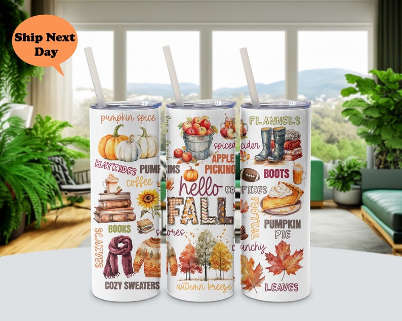 Hello Fall 20oz Tumbler, Pumpkin Spice Design, Stainless Steel - Etsy