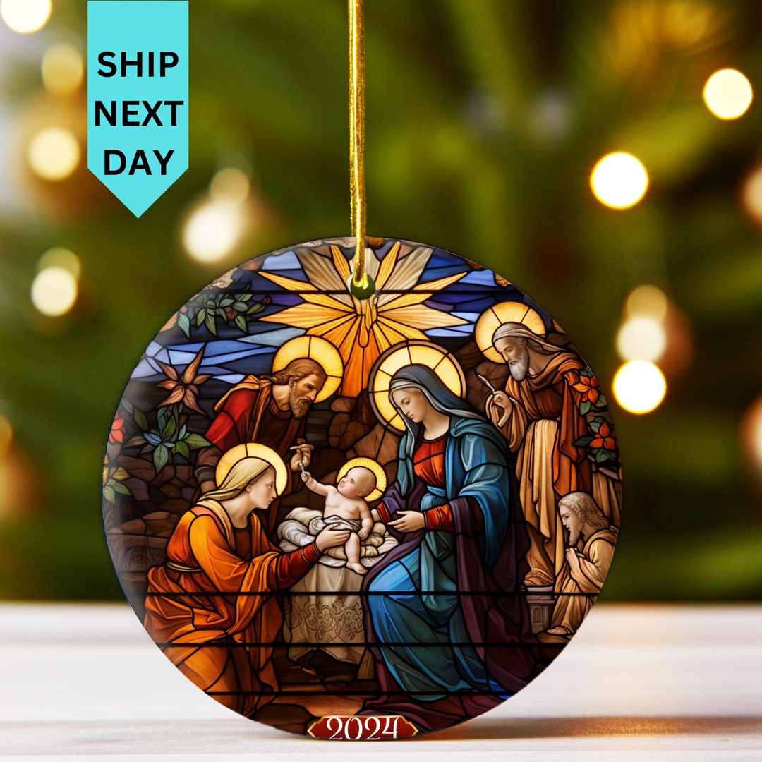 Jesus Family Nativity Circle Ceramic Ornament, Xmas Holiday Ornament ...