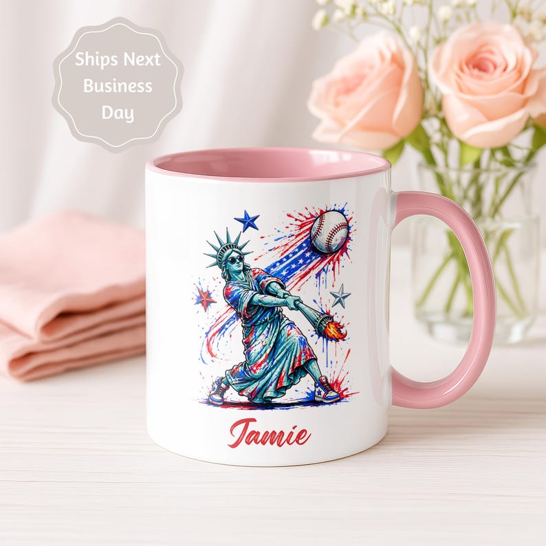Personalized Lady Liberty Baseball Mug, Patriotic 4th of July Coffee ...