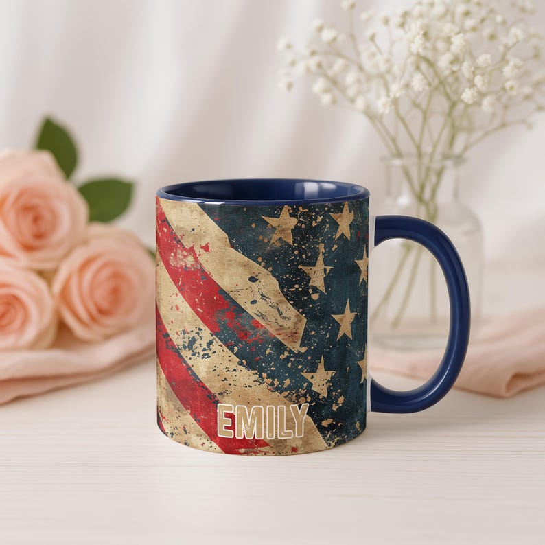 Personalized Vintage Flag Gift | Americana 11oz Accent Mug | Custom ...