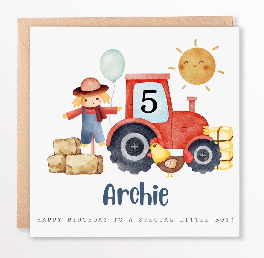 Tractor Birthday Card Children's Birthday Card Farm Animal Tractor Card ...