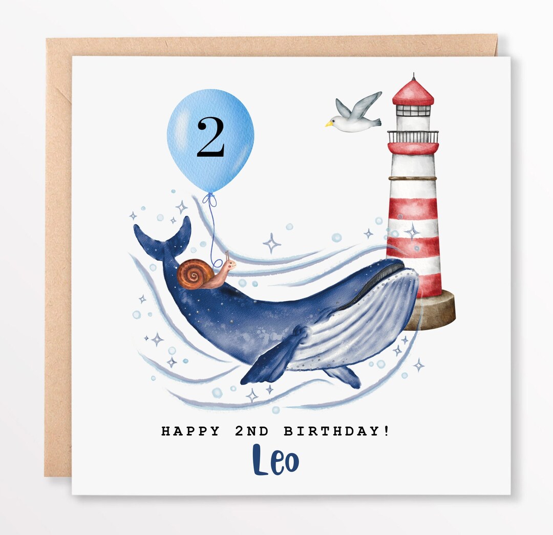 Personalised Whale Birthday Card Ocean Birthday Card Whale Snail 1st ...