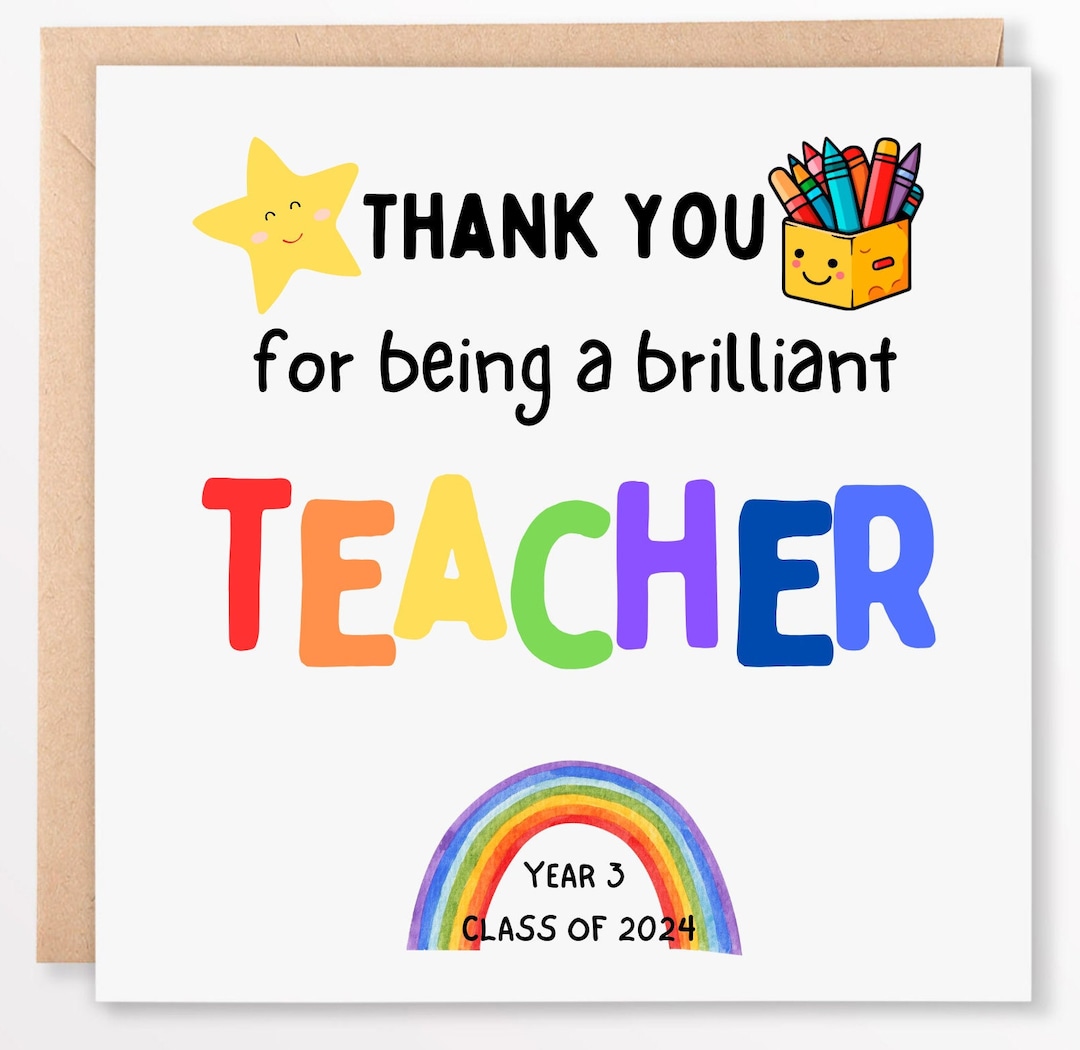 Teacher Card Thank You Teacher Teacher Gift Teacher Leaving Card School ...