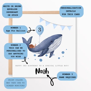 Personalised Whale Birthday Card - Ocean Birthday Card- Whale Snail ...