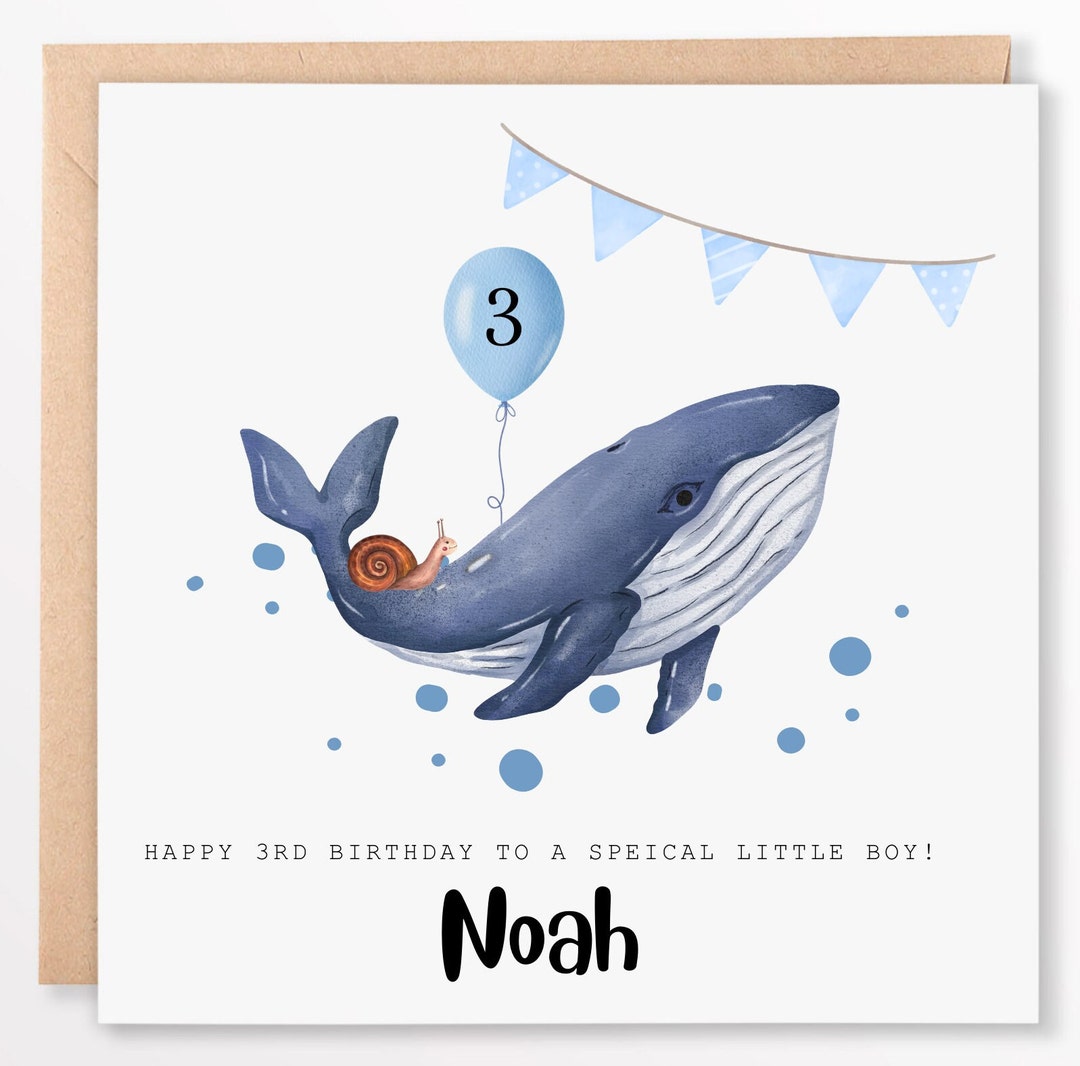 Personalised Whale Birthday Card - Ocean Birthday Card- Whale Snail ...