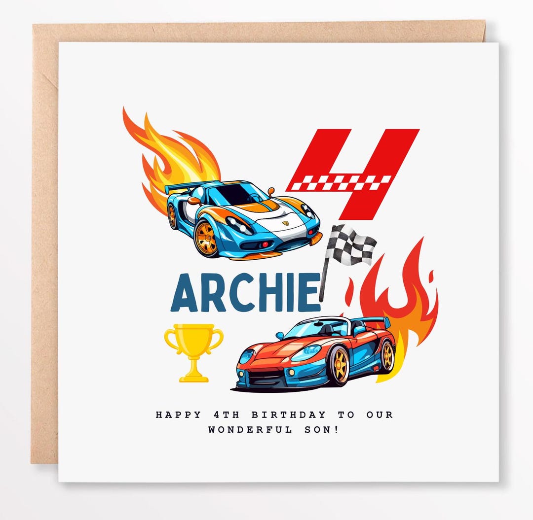 Race Car Birthday Card for Boy, Son , Grandson, Brother, Nephew ...