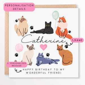 Cat Birthday Card - Personalised Cat Themed Birthday Card - Cat Lover ...
