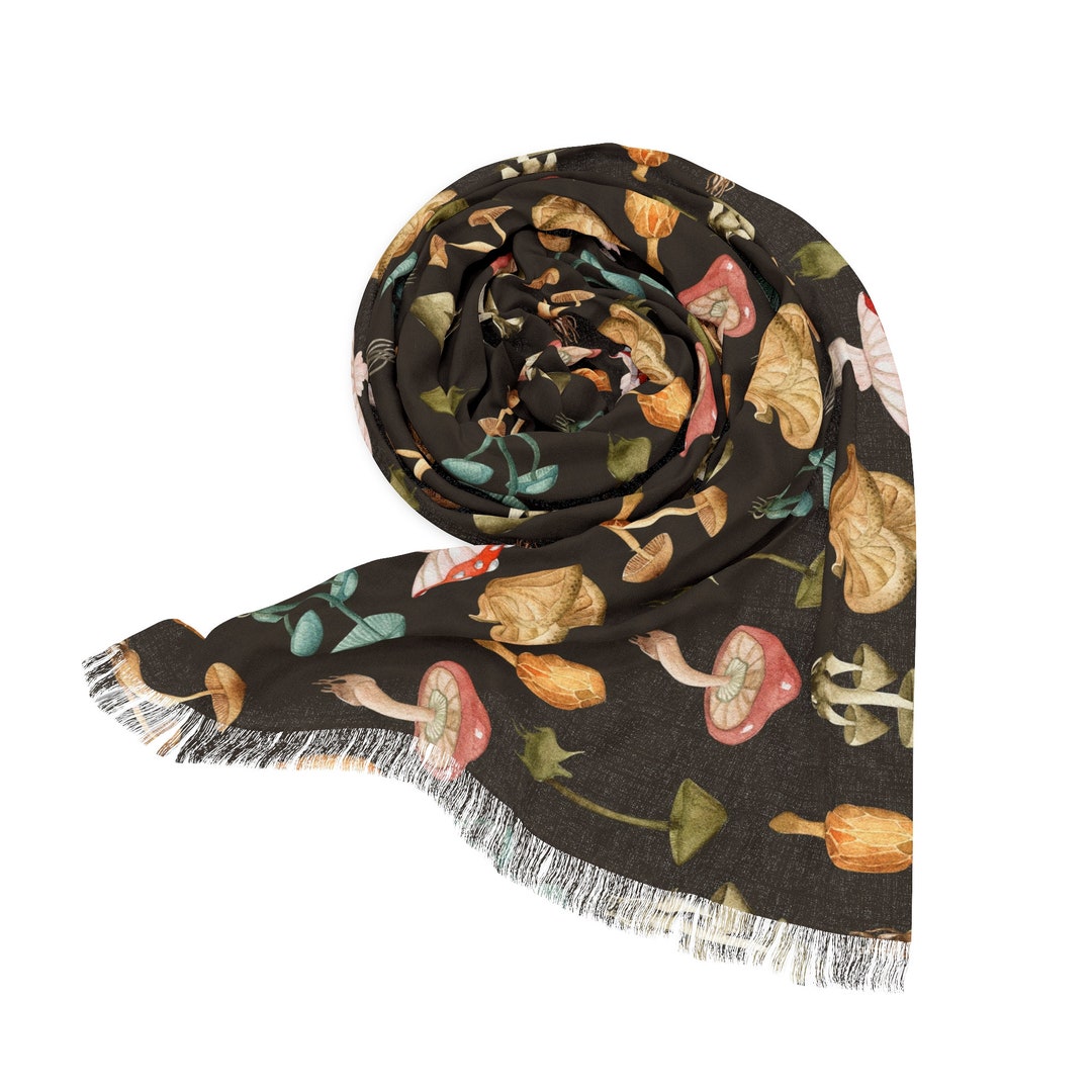 Dark Cottagecore Mushroom Scarf Lightweight Mushroom Scarf Gift for Her ...