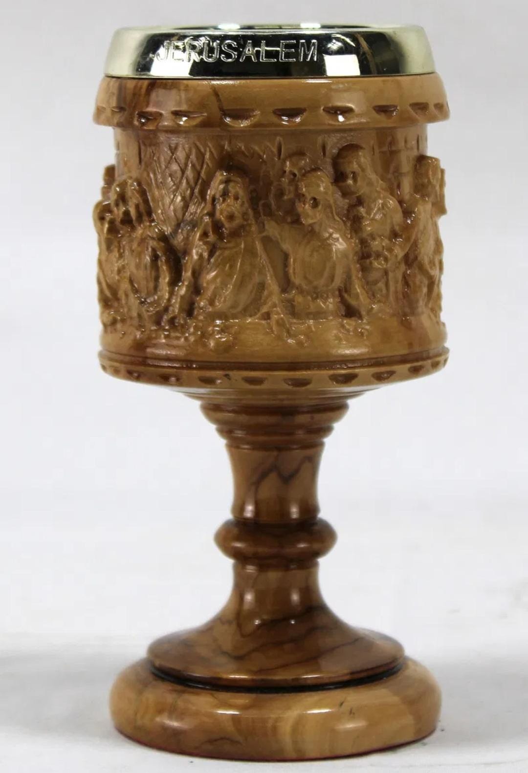 Large 8" the Last Supper Olive Wood Hand Carved Communion Goblet Cup ...