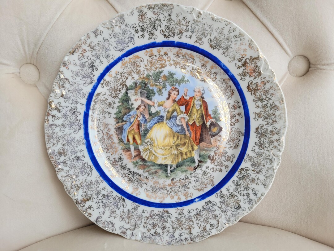 Royal China Warranted 22K Gold With Blue Accent Decorative 10" Colonial ...